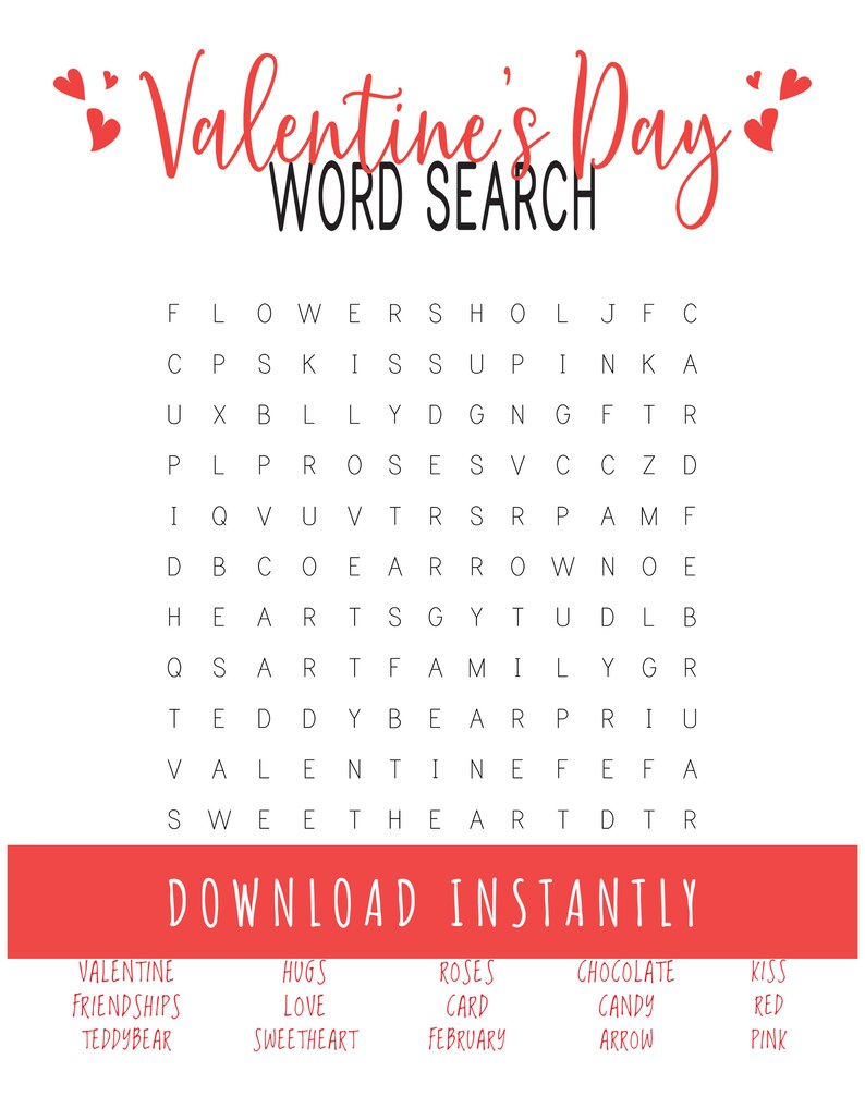 Valentines Day Word Search Valentines Day Games Valentines Day Game ...
