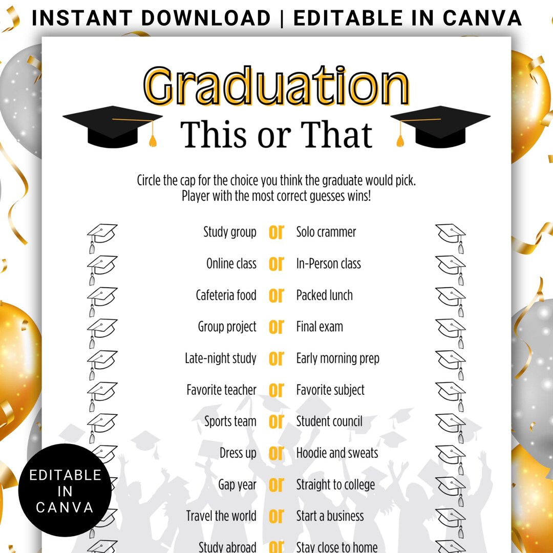 Printable Editable Graduation This or That Game for Grad Party Guess ...