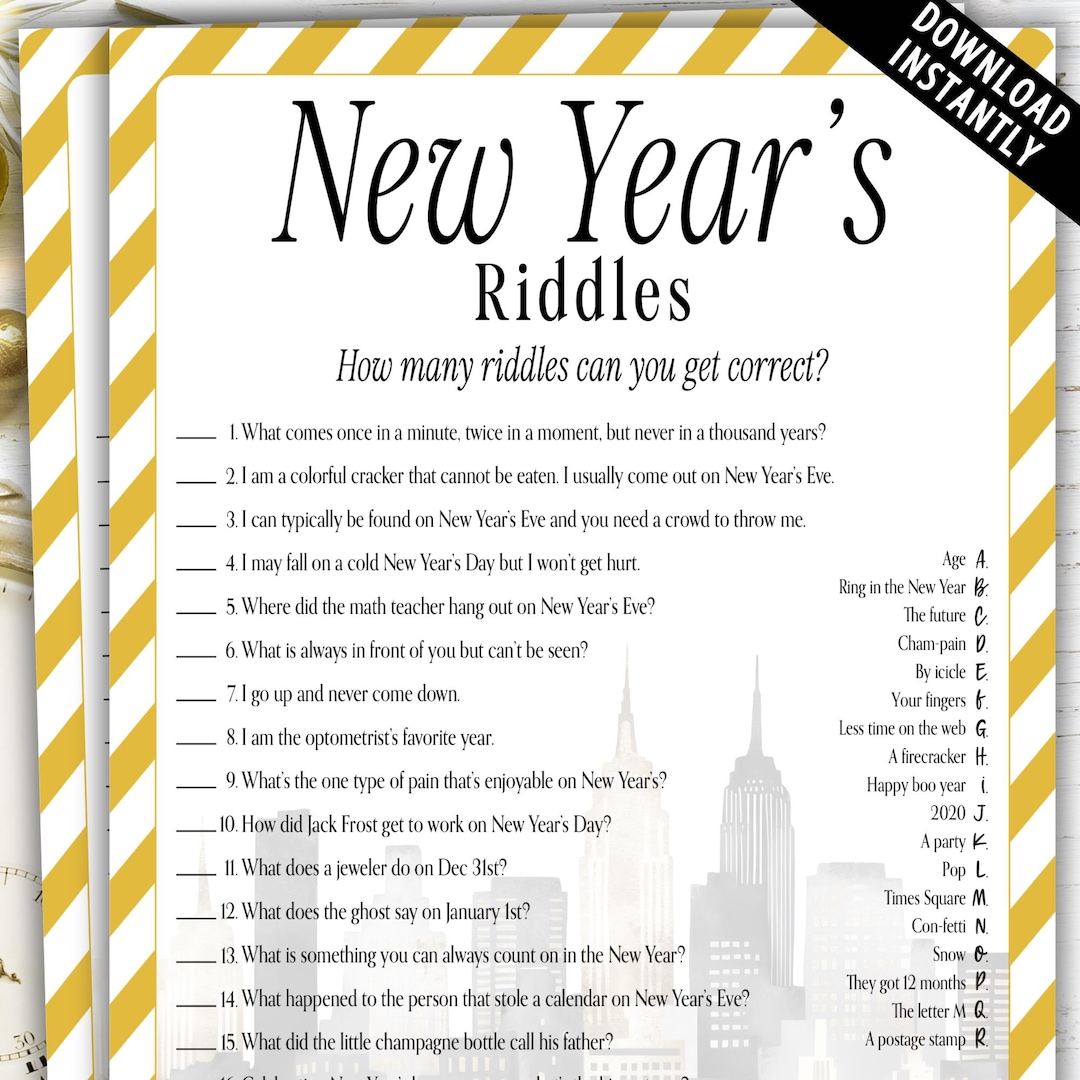 New Years Riddle Game With Border for Office Party | Family New Years ...