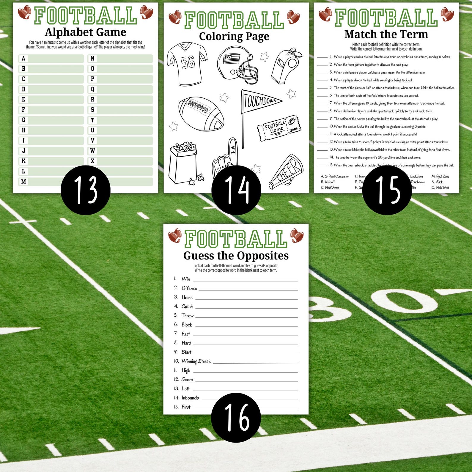 Printable Football Game Bundle Football Party Activities Football ...