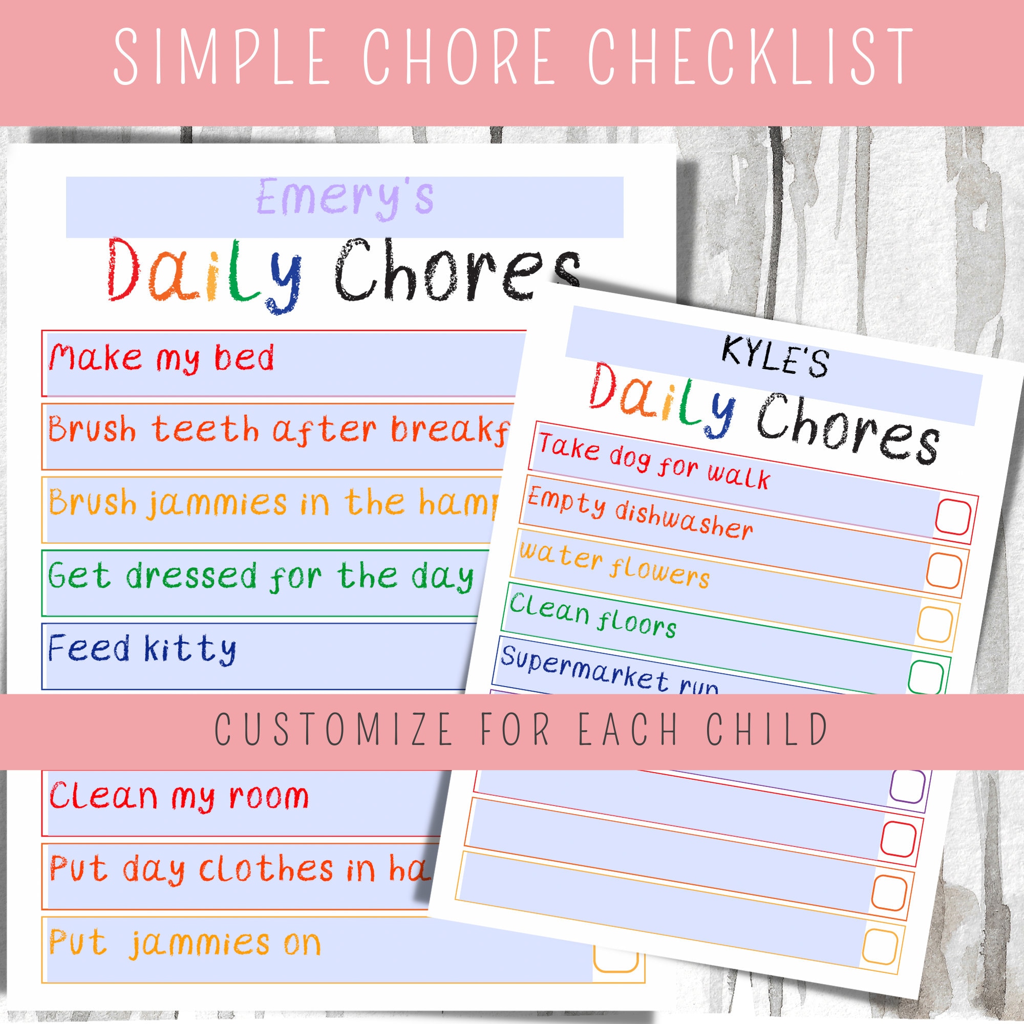 Kids Chore Chart | Customizable Chore Chart | Crayon Font Chore Chart ...