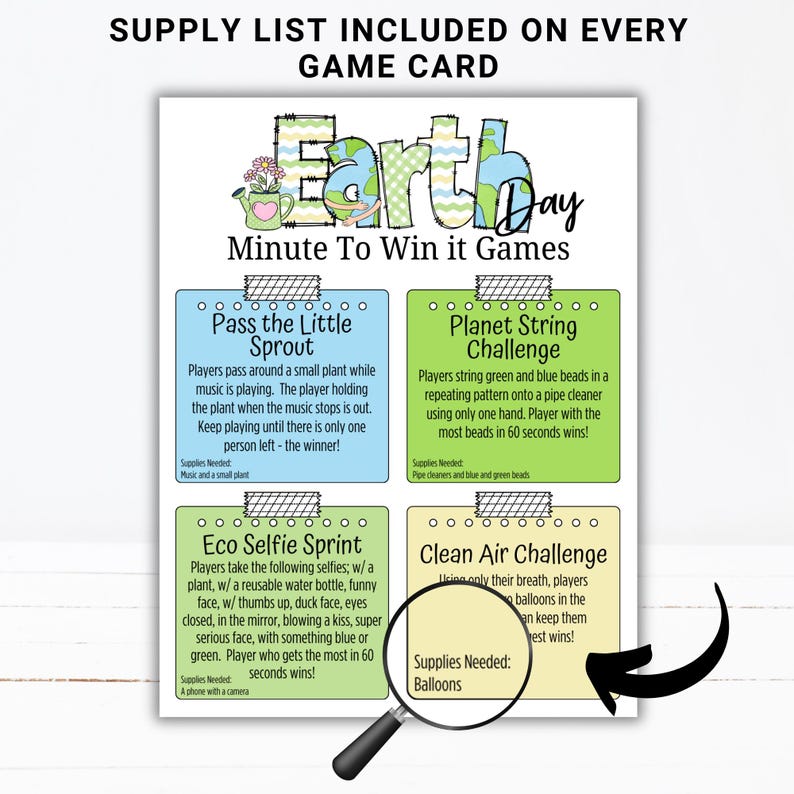 Earth Day Minute to Win It Games Printable | Eco Classroom Games ...