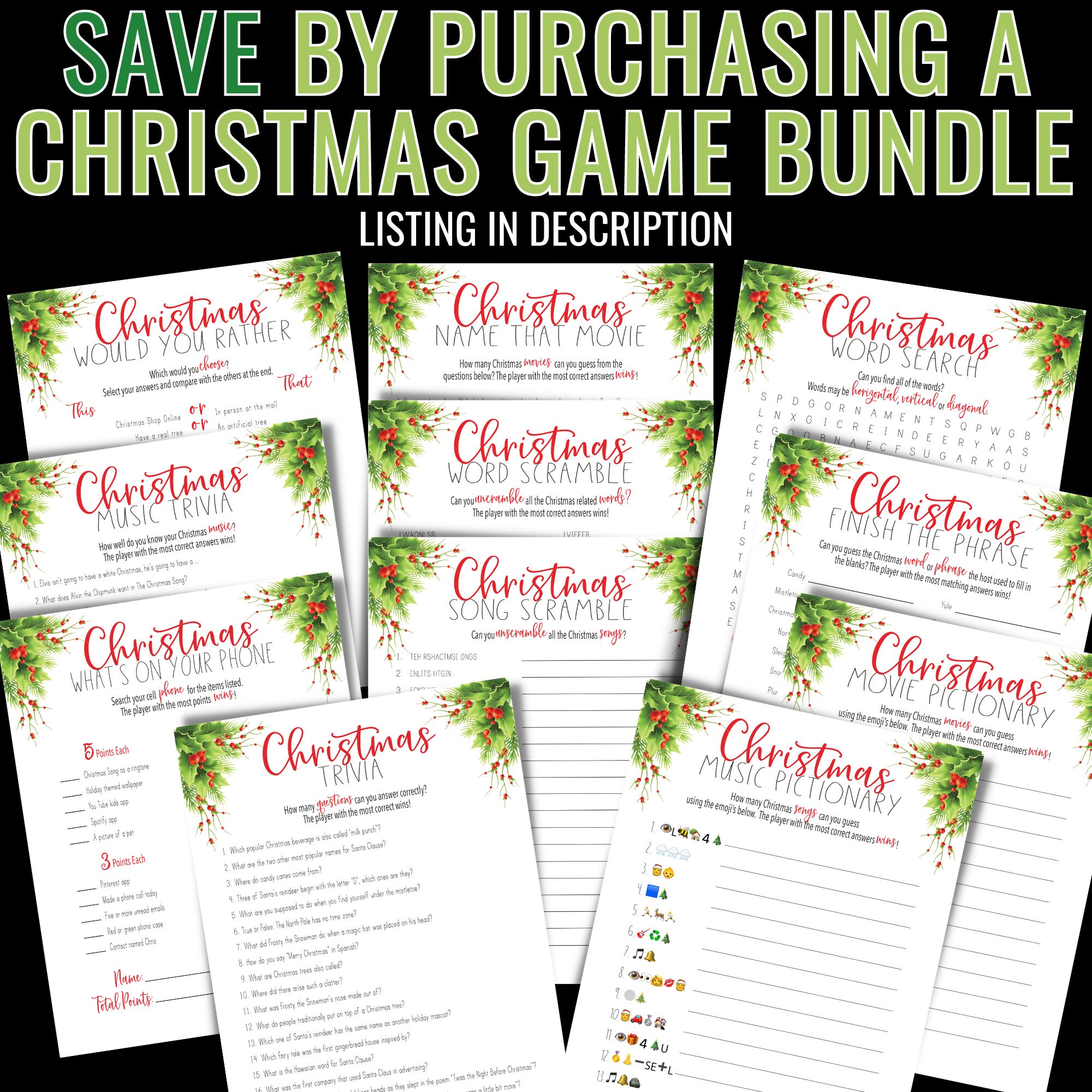 Christmas Printable Games Would You Rather Christmas Games Christmas ...