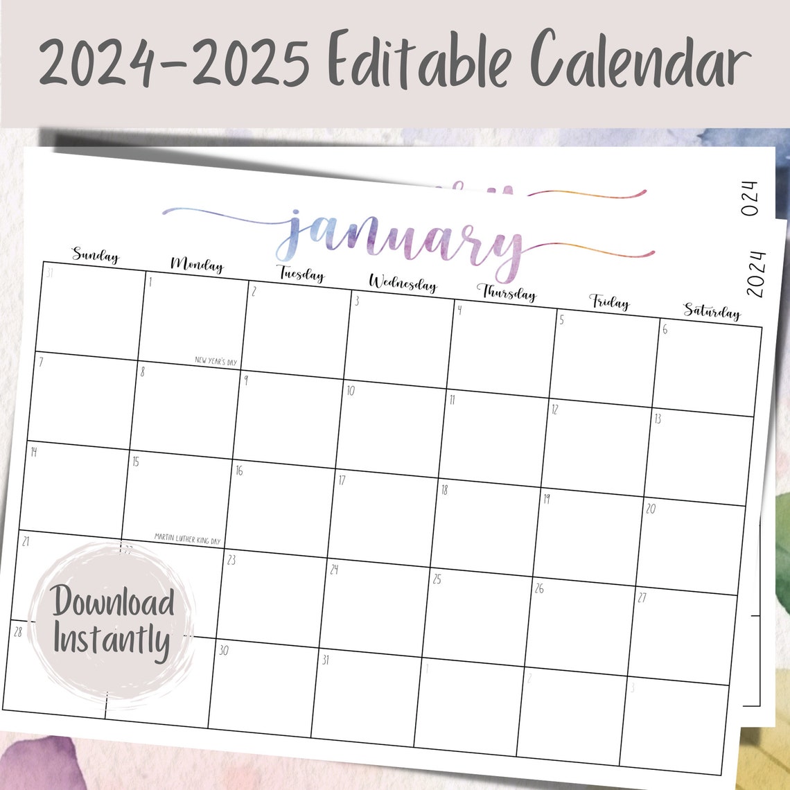 2024-2025 Calendar 2024 Calendar PDF 2024 Editable Calendar Calendar ...