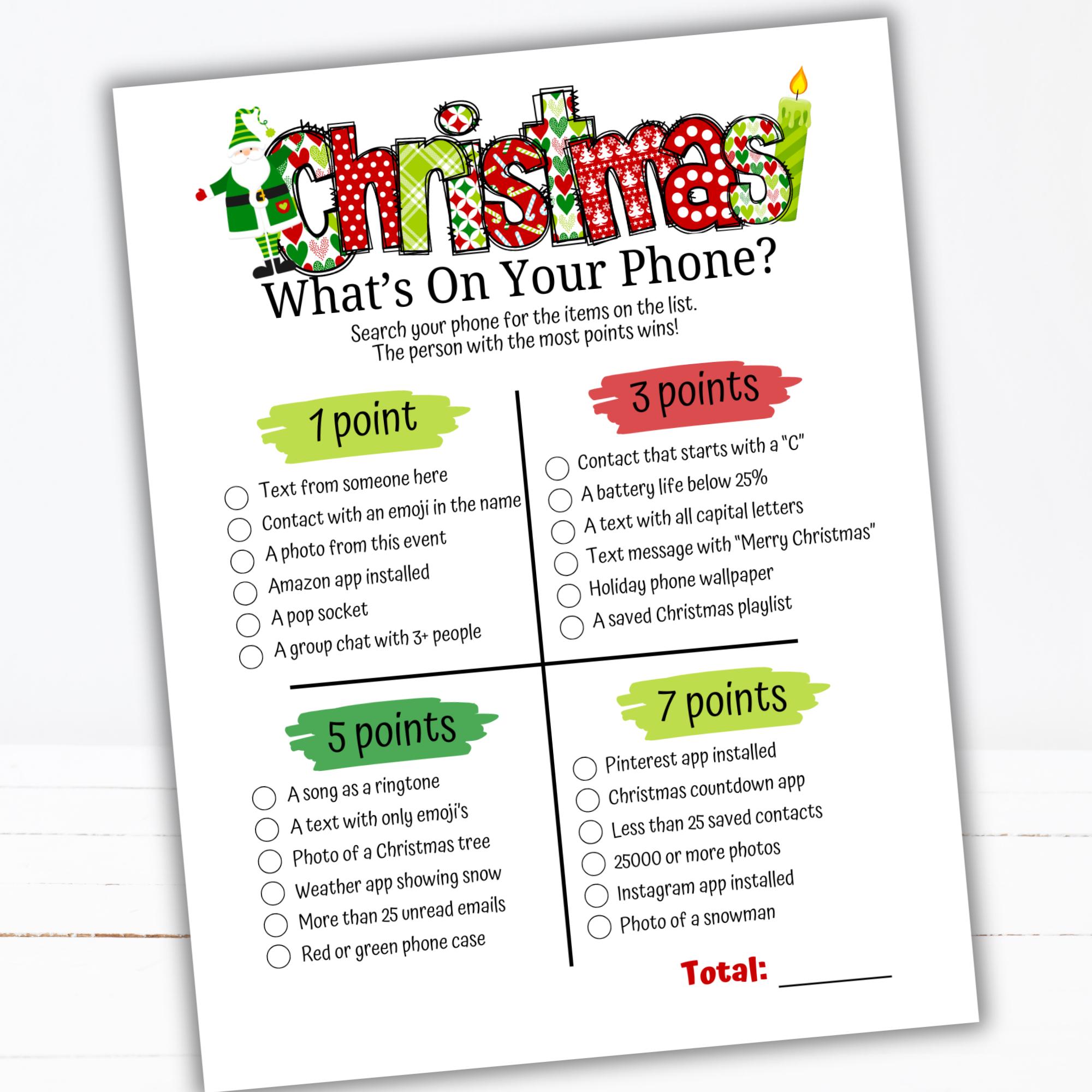 Christmas What's on Your Phone Printable Game | Editable Holiday Party ...