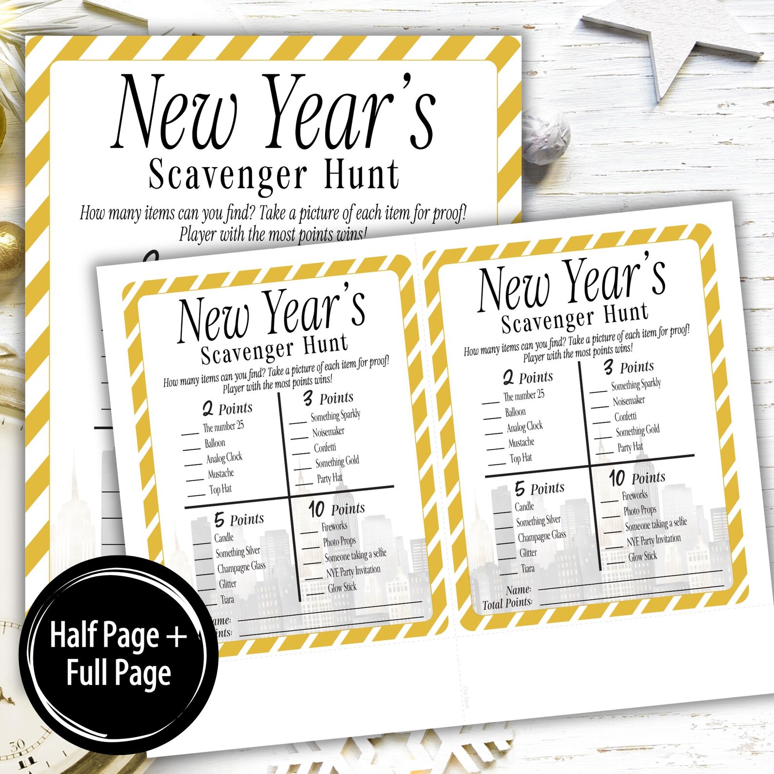New Years Party Printable Scavenger Hunt With Gold Border | Printable ...
