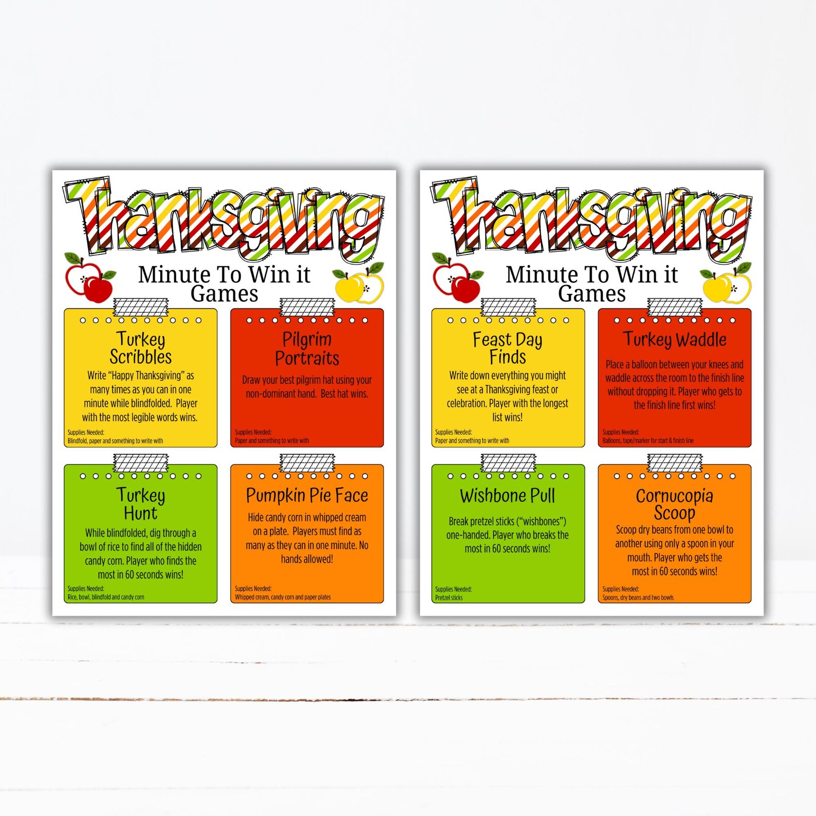 Fall Thanksgiving Minute to Win It Games | Printable 60 Second ...