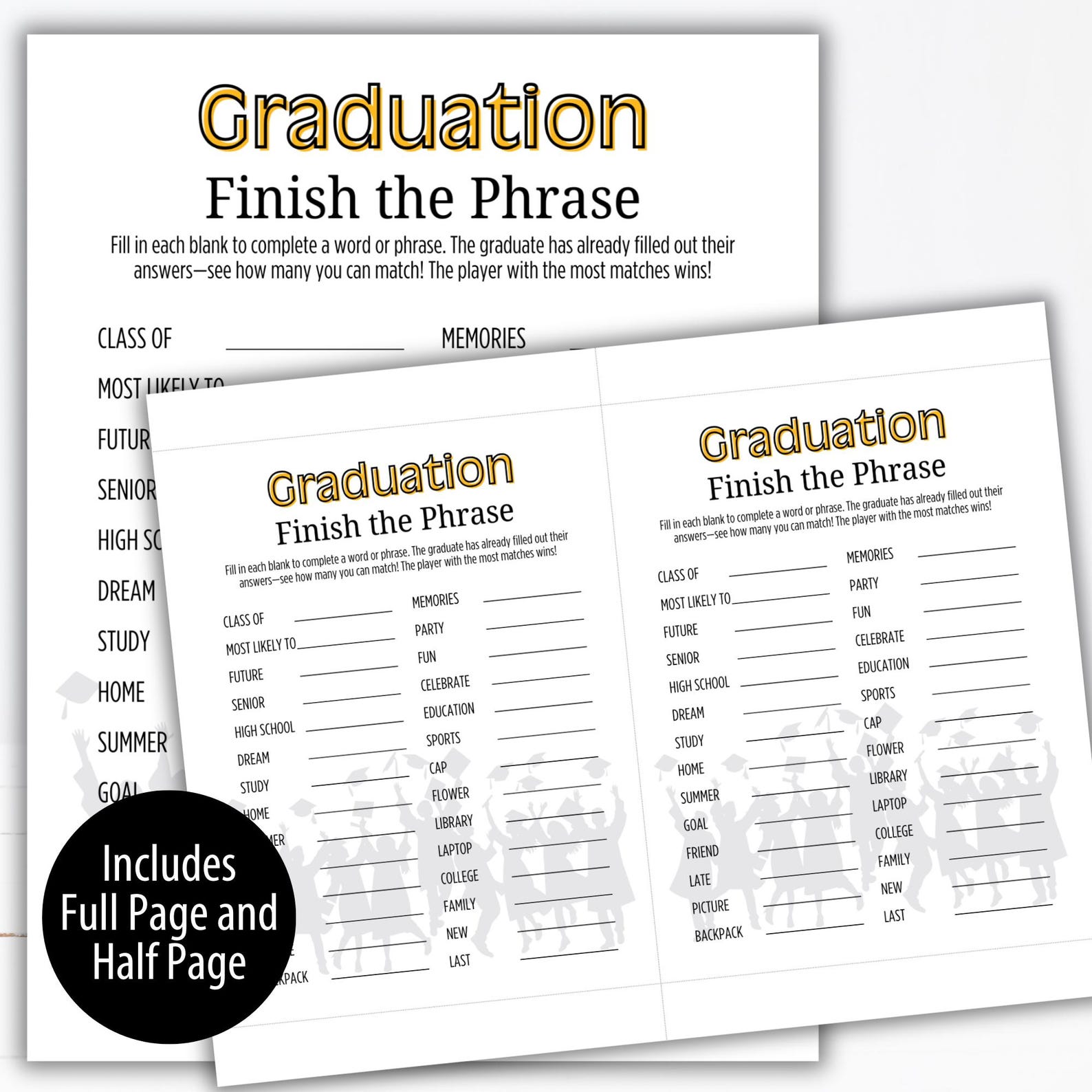Editable Graduation Finish the Phrase Game Printable Grad Party ...