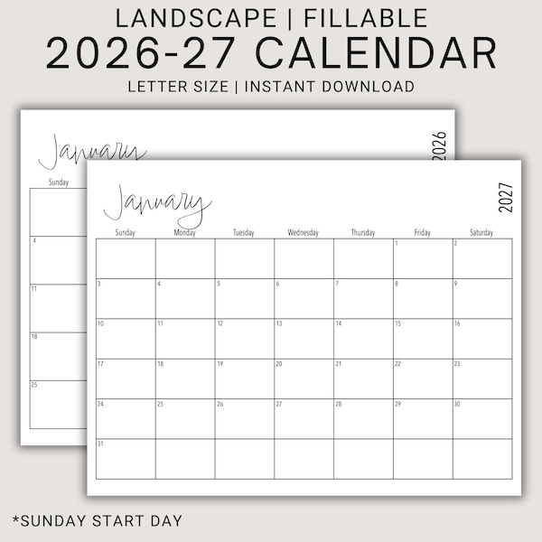 26 27 Monthly Planner - Etsy