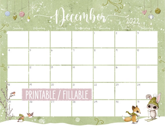 2022 Editable Calendar December