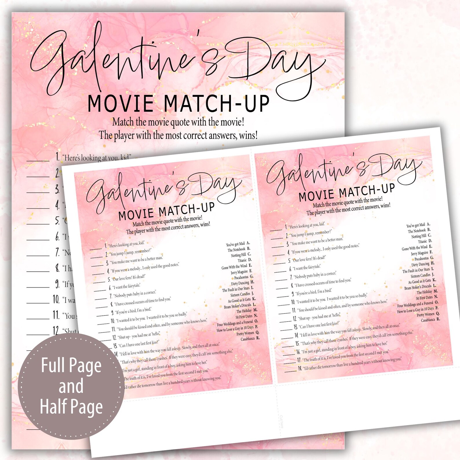 Galentines Party Movie Match up Game | Galentines Day Printable Party ...