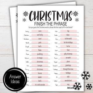 Christmas Finish the Phrase | Christmas Printable Game | Holiday Office ...
