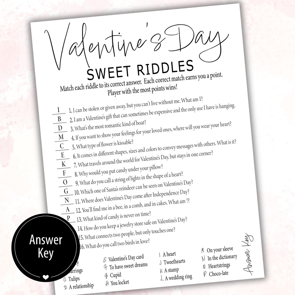 Fun Printable Valentines Riddles | Black and White Valentines Party ...