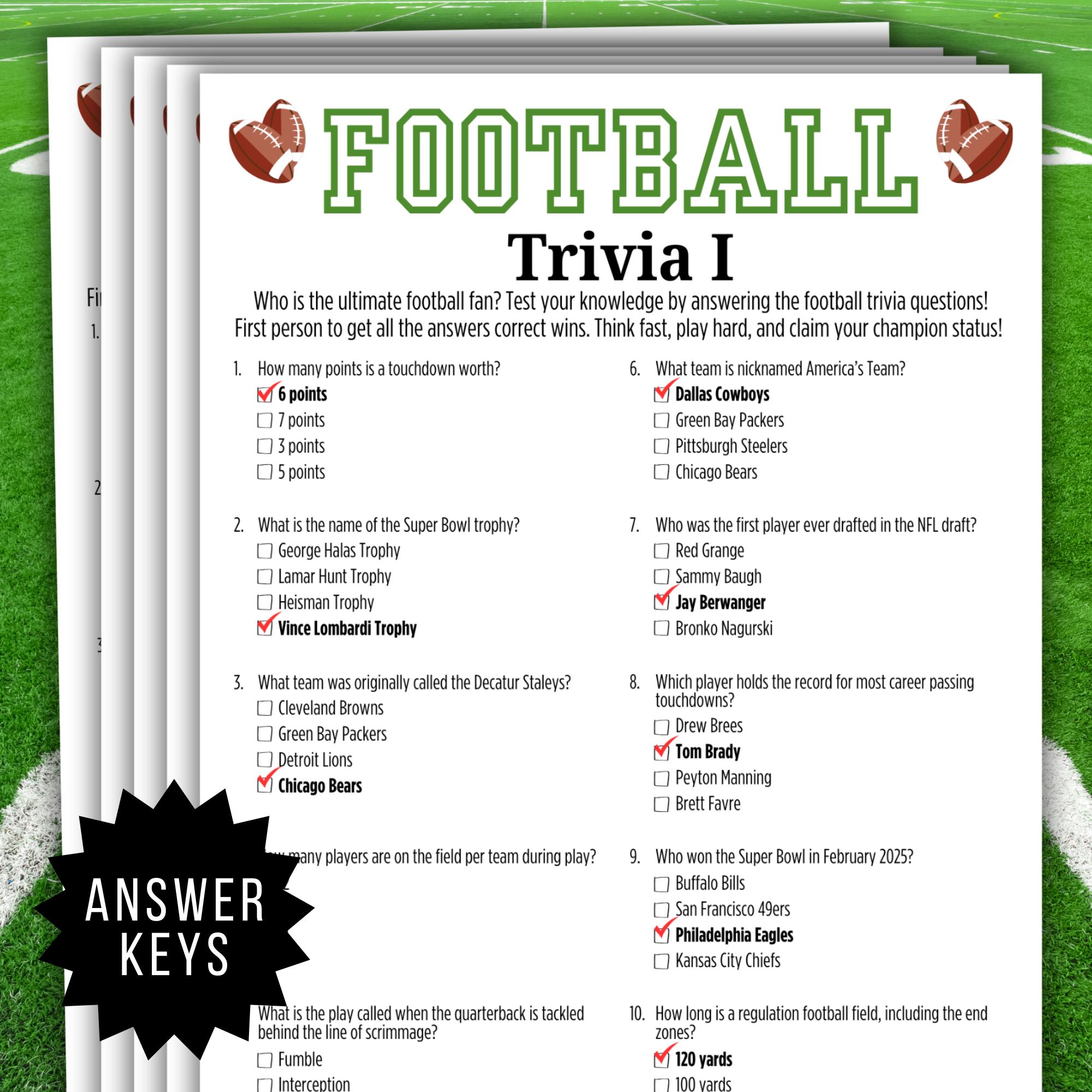 Printable Football Trivia Questions | Football Draft Party Trivia Game ...