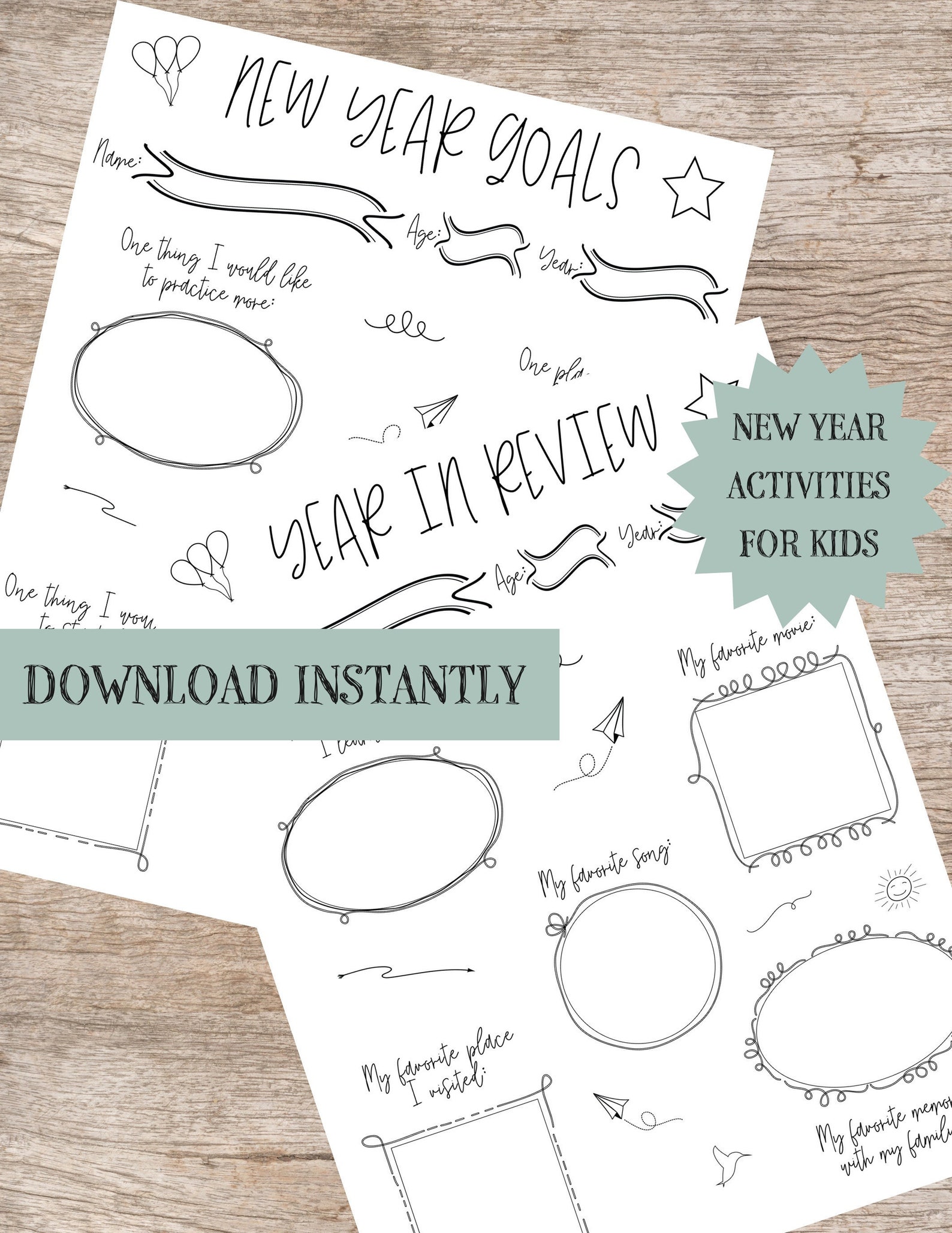 Kids Printable New Year Goals Kids Year in Review New Year - Etsy