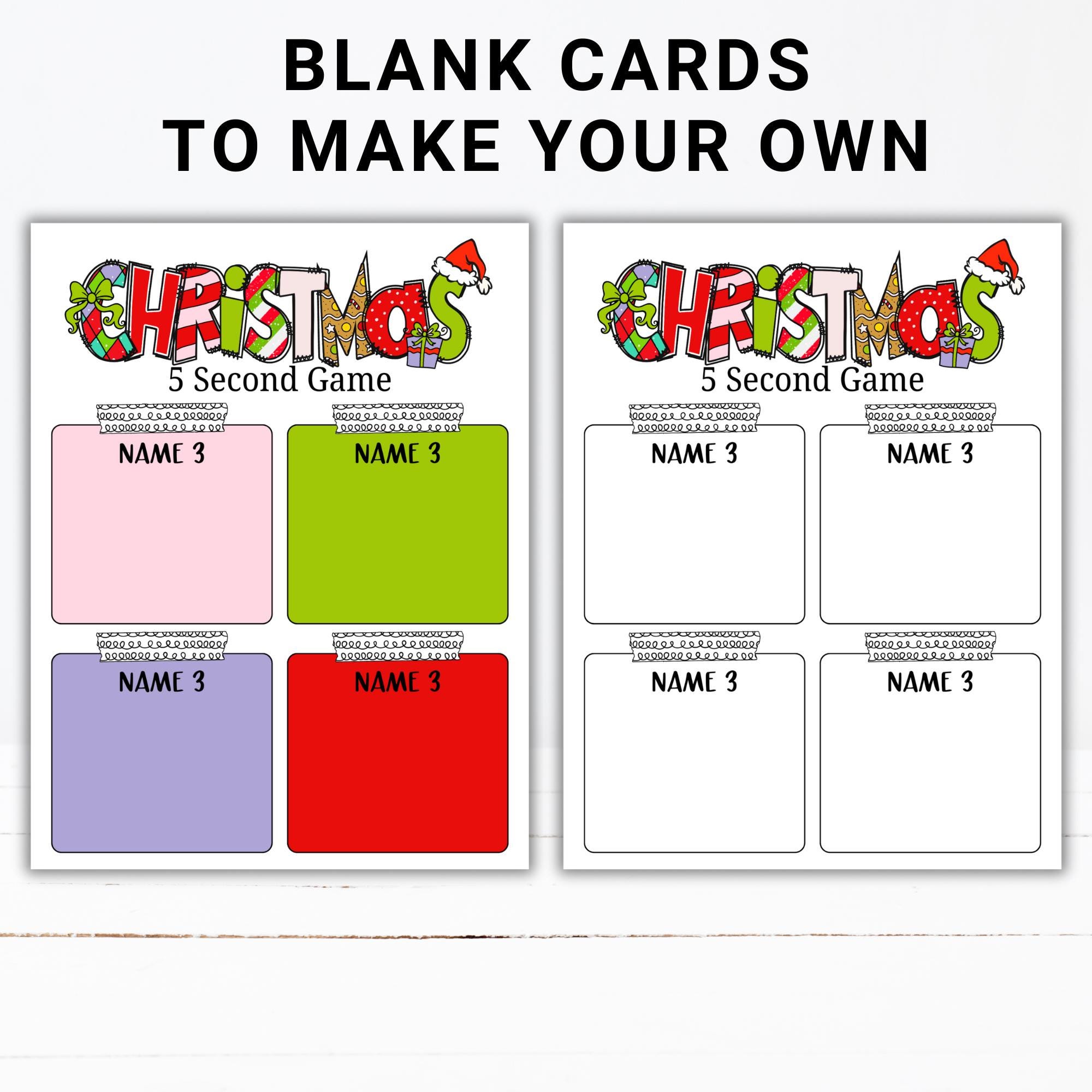 Christmas 5 Second Game | Think Fast Christmas Printable Game for All ...