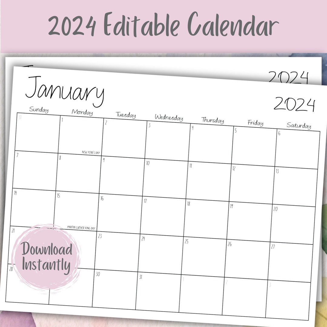 2024 Printable Calendar 2024 Calendar PDF 2024 Editable Calendar ...