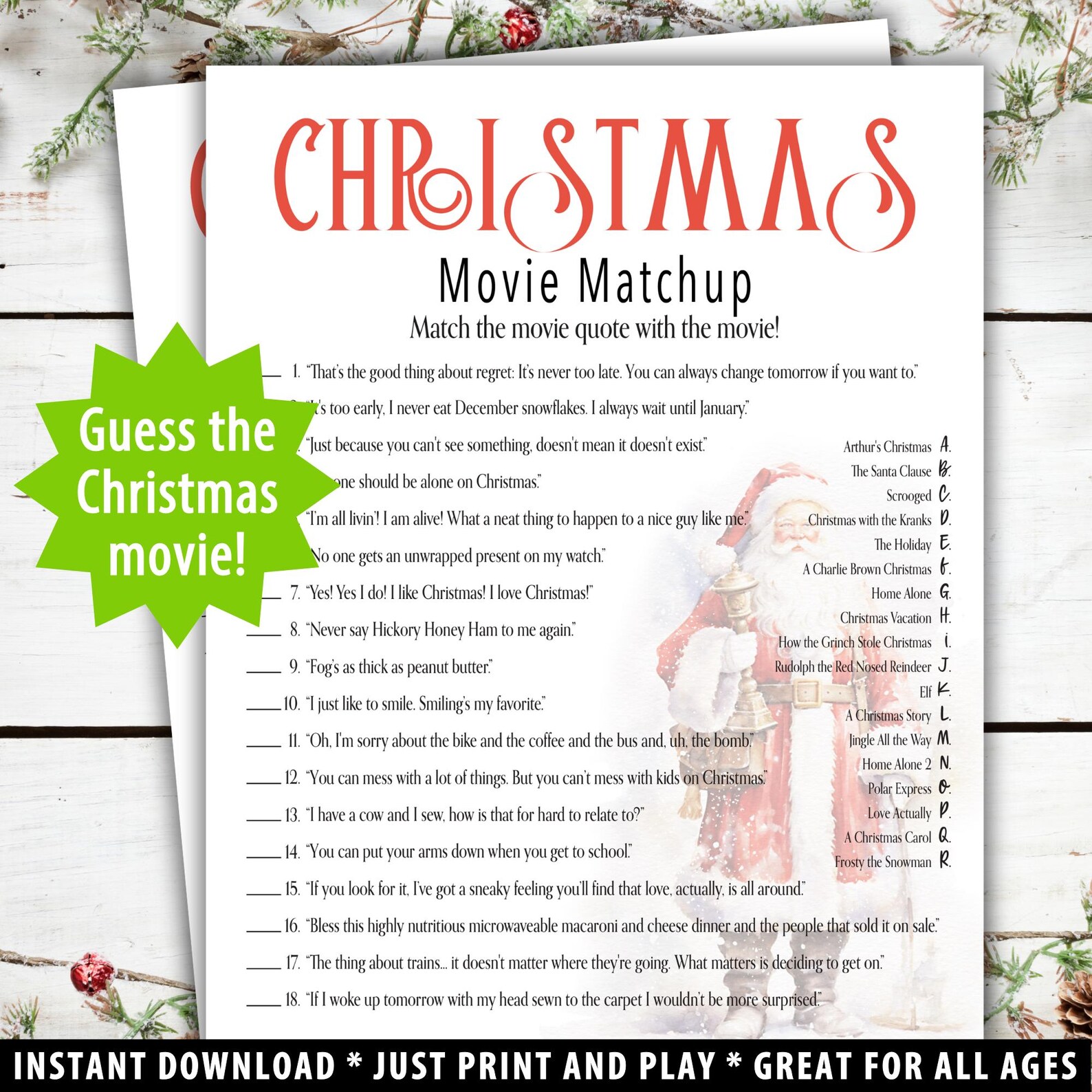 Christmas Movie Matchup Game| Christmas Party Movie Game | Family ...