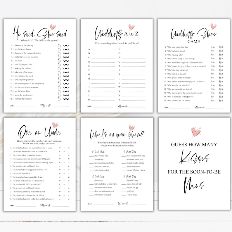 Minimalist Bridal Shower Games Bundle Printable, Modern Wedding Shower ...