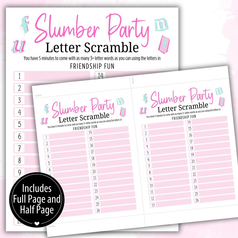 Fun Printable Slumber Party Letter Scramble Game | Girl Teen or Tween ...