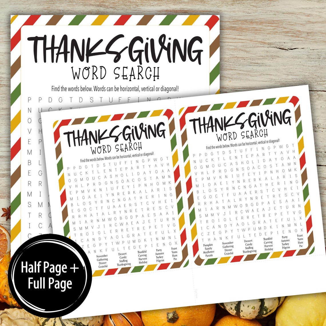 Thanksgiving Word Search With Border | Holiday Seek and Find Word Game ...