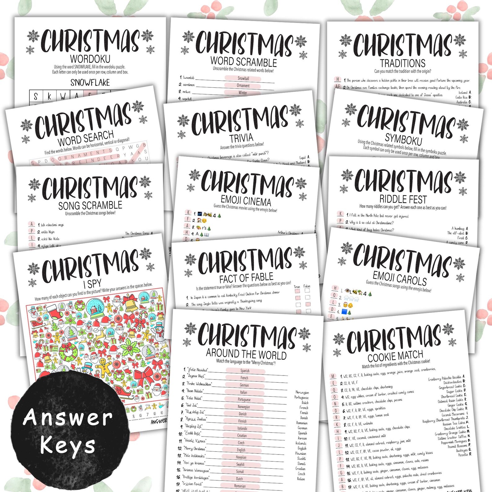 Printable Christmas Party Game Bundle | Holiday Classroom Party Games ...