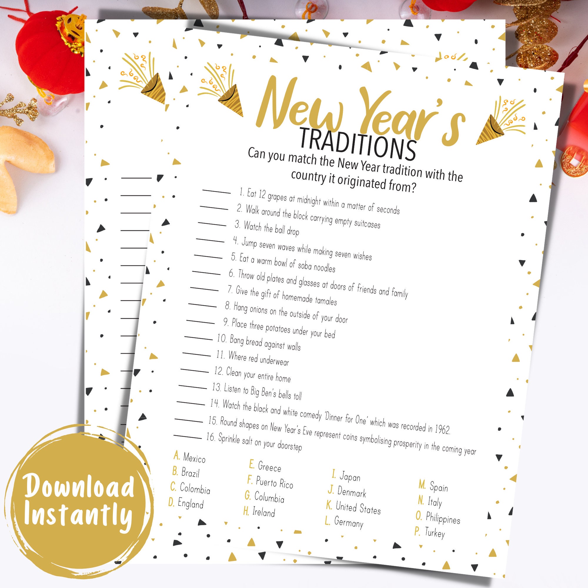 New Years Traditions Around the World Game for Office Party | Family ...