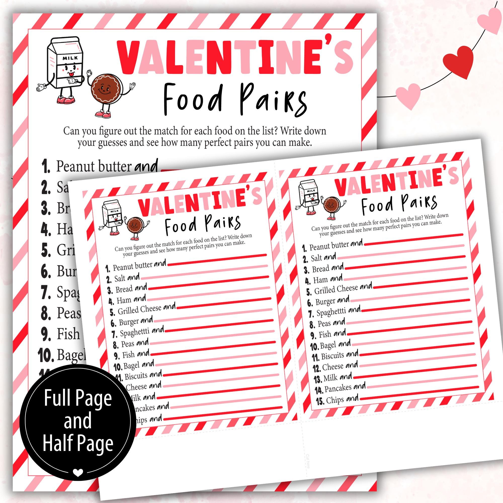 Valentines Day Food Pairs Game | Kids Valentines Food Match Game ...