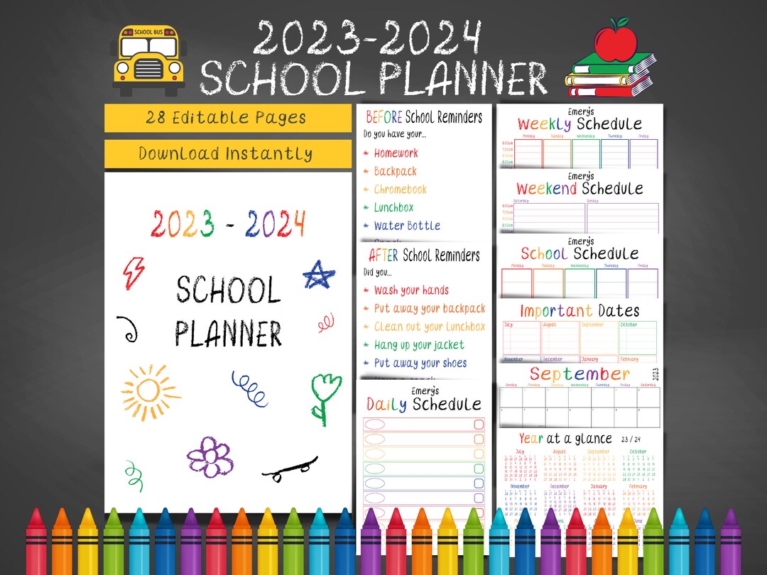 School Planner Homeschool Planner Kids Daily Checklist Academic Planner ...