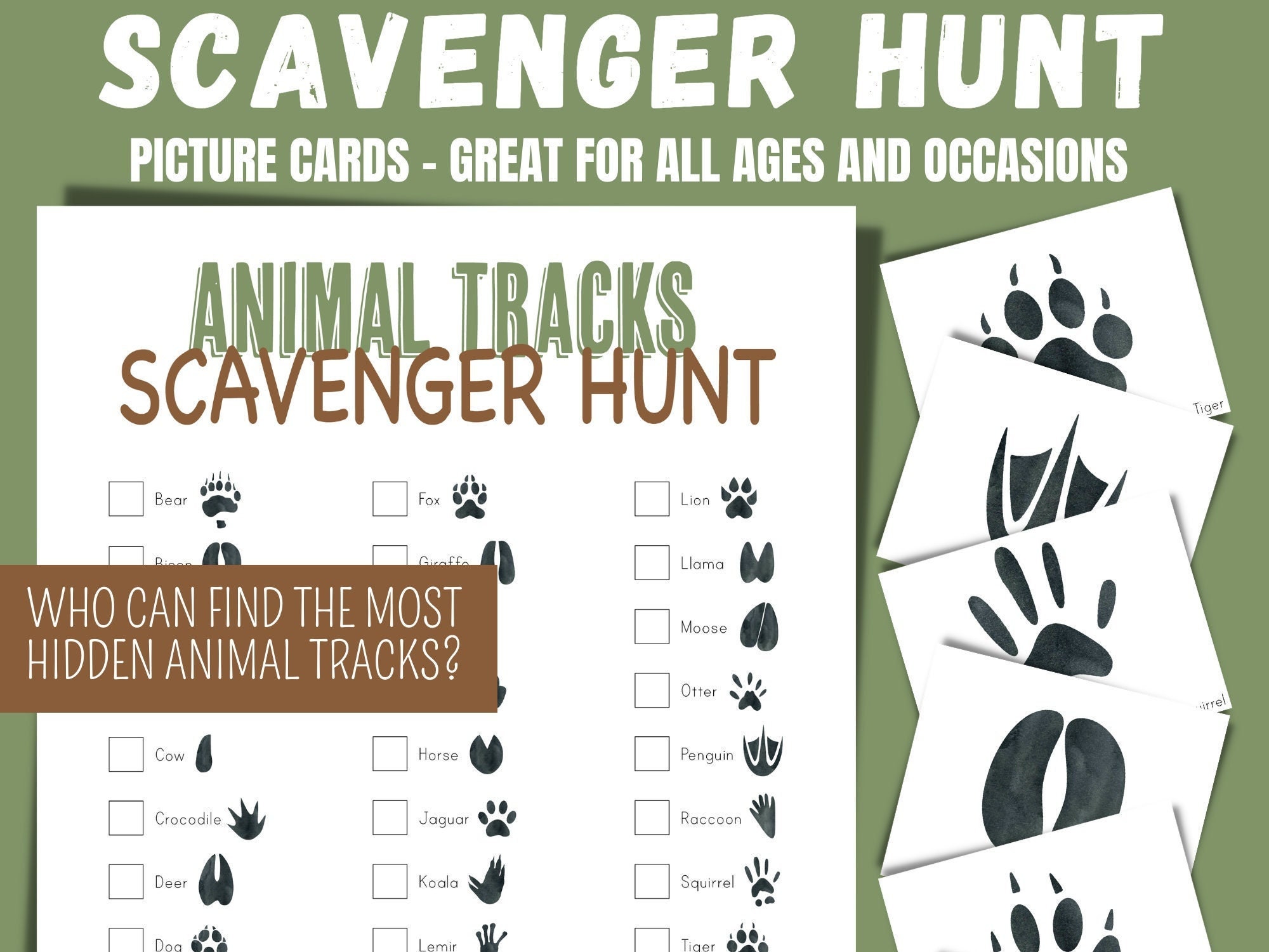 Scavenger Hunt for All Ages, Animal Tracks Hunt, Nature Hunt, Birthday ...