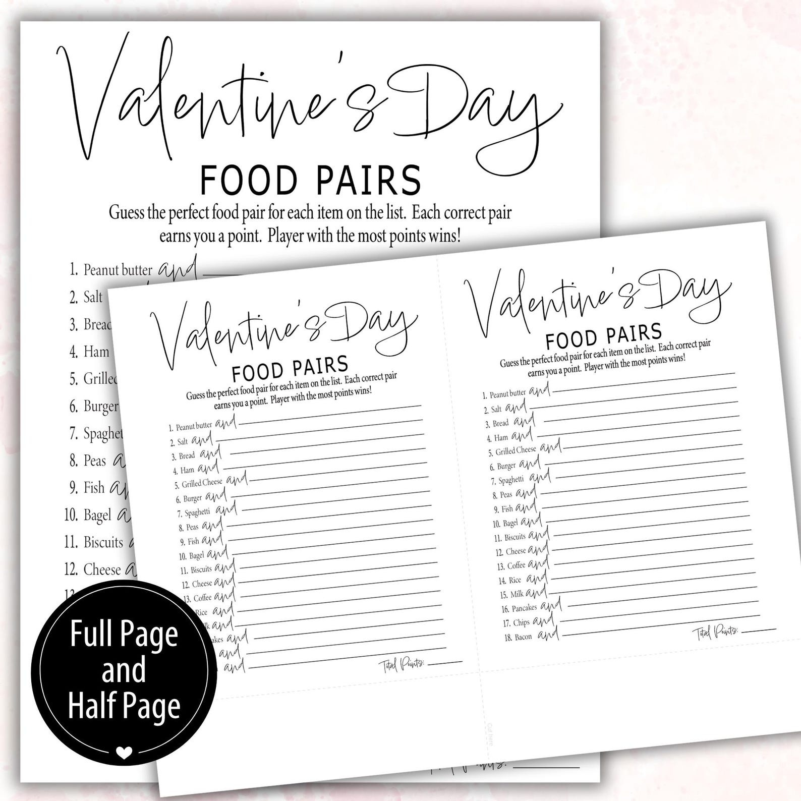 Valentines Day Food Pairs Game | Black and White Food Match Game ...