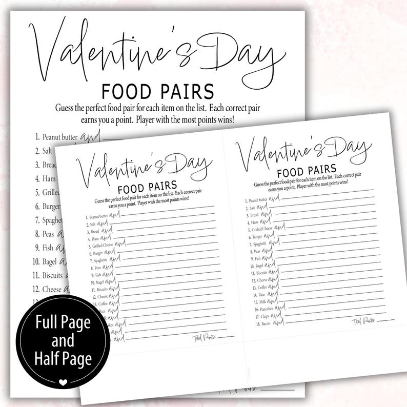 Valentines Day Food Pairs Game | Black and White Food Match Game ...