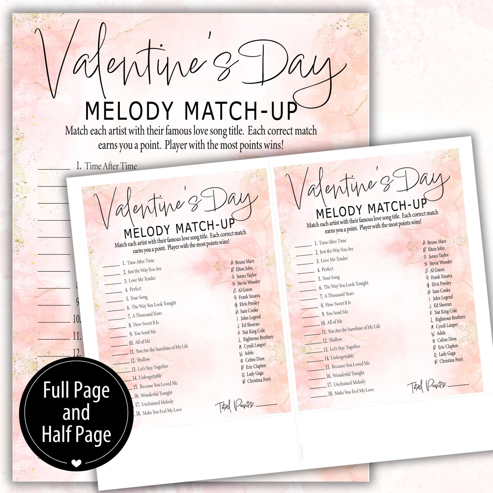Valentines Printable Match the Love Song With the Artist Game ...