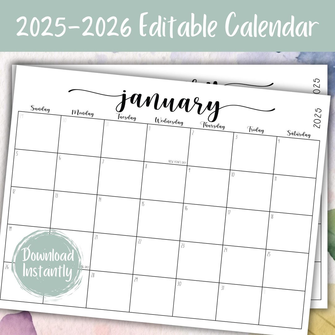 2025-2026 Calendar | 2025 Calendar PDF | 2026 Editable Calendar ...