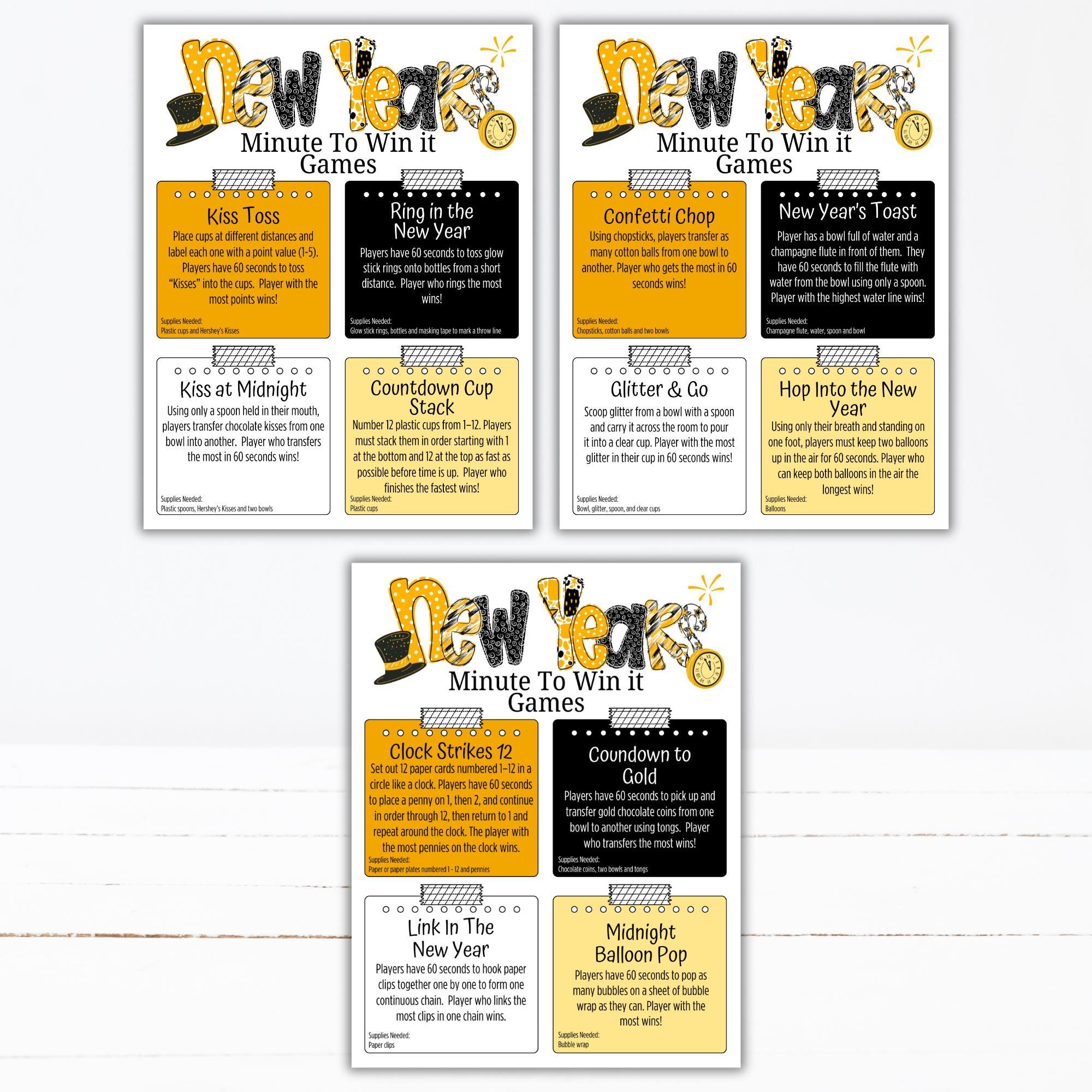 New Year's Minute to Win It Games | Fun Printable New Year's Party ...