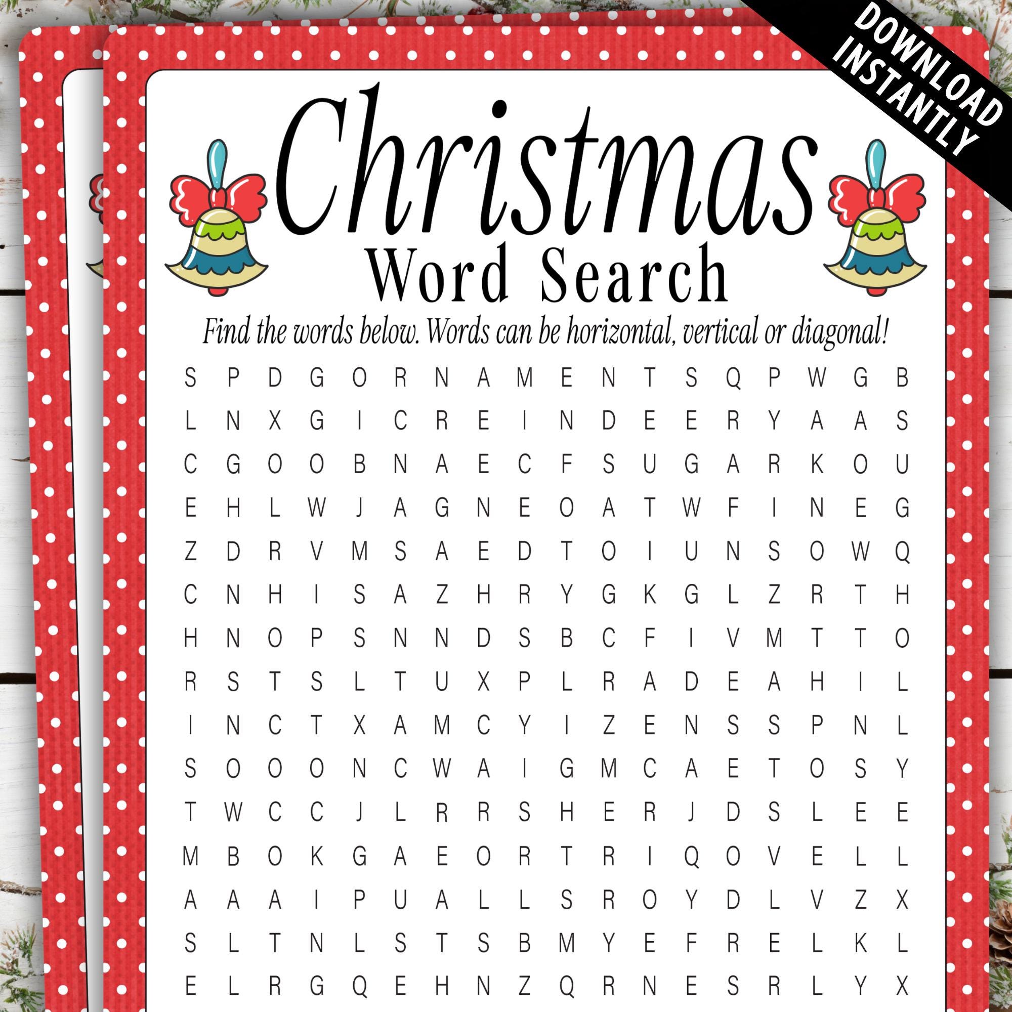Christmas Word Search Game With Red Border | Holiday Office Party Game ...