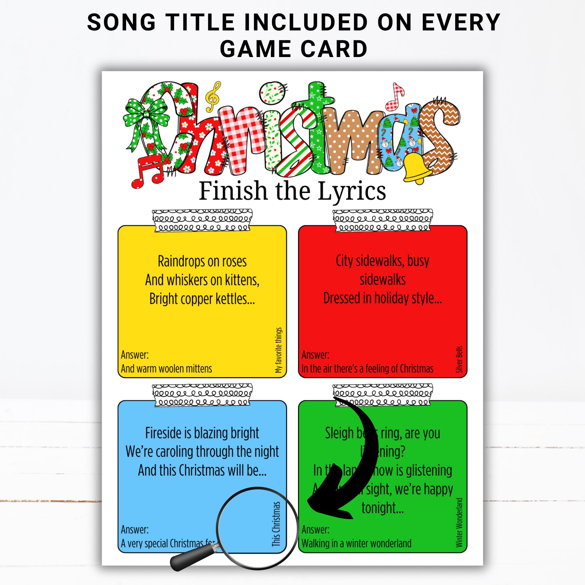 Finish the Christmas Carol Lyric Game | Fun Printable Christmas Party ...