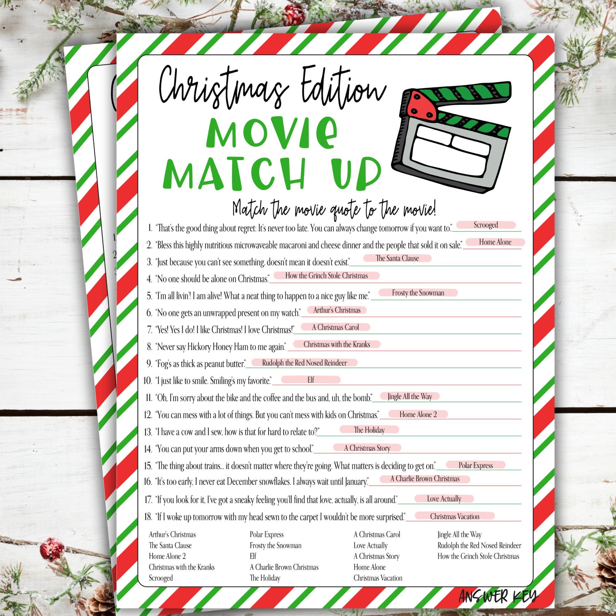 Christmas Movie Matchup Game | Fun Christmas Party Movie Game | Family ...