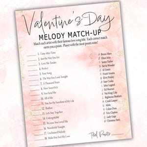 Valentines Printable Match the Love Song With the Artist Game ...