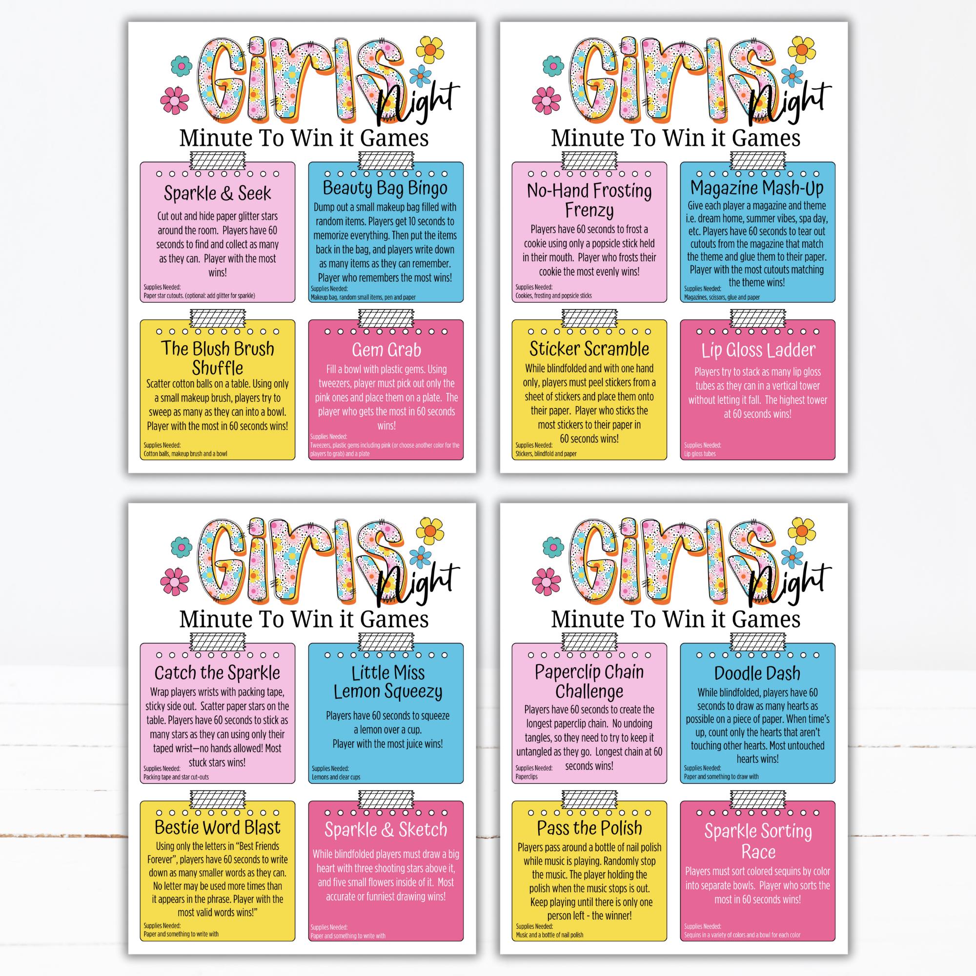 Printable Girls Night Minute to Win It Games | Easy Instant Tween and ...