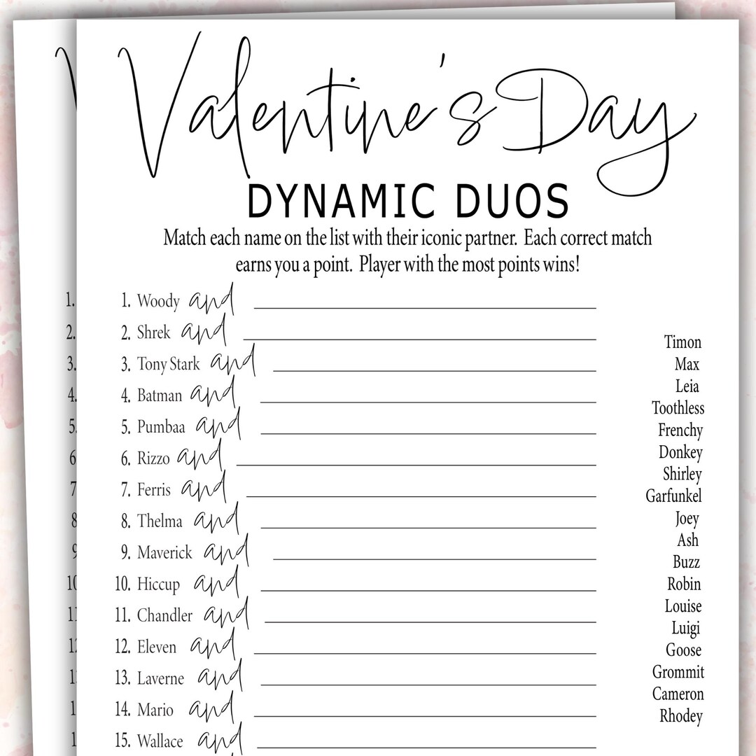 Valentines Match Famous Pairs Game | Black and White Match the Iconic ...