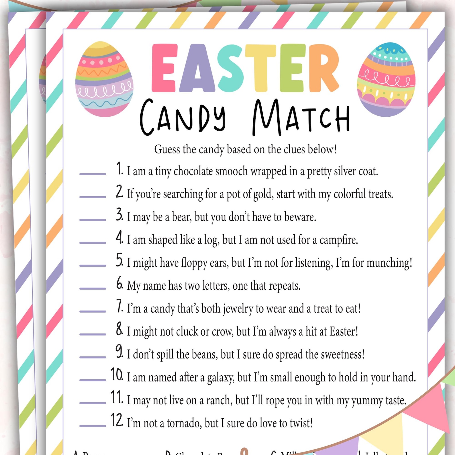 Fun Printable Easter Candy Match Game With Candy Clues | Easter ...