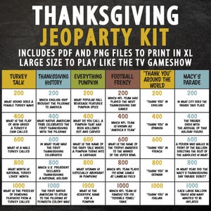 Thanksgiving Jeoparty Game | Thanksgiving Family Game | Printable ...