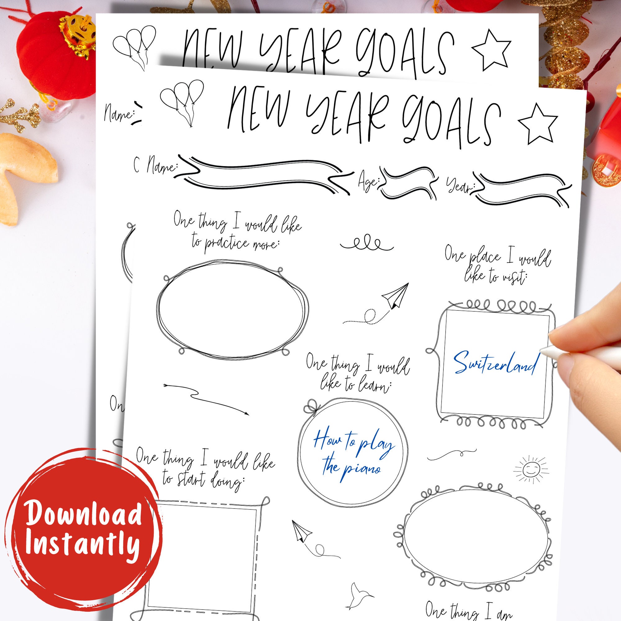 Kids Printable New Year Goals | Family New Year Goals | New Year Kids ...