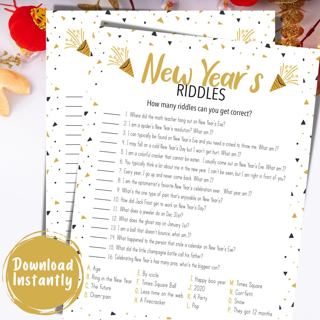 New Years Riddle Game for Office Party | Family New Years Game Night ...
