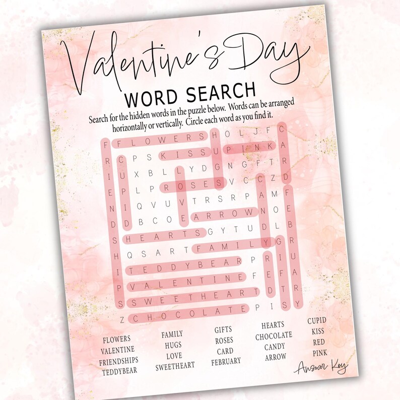 Fun Printable Valentine Themed Word Search | Valentines Party Instant ...