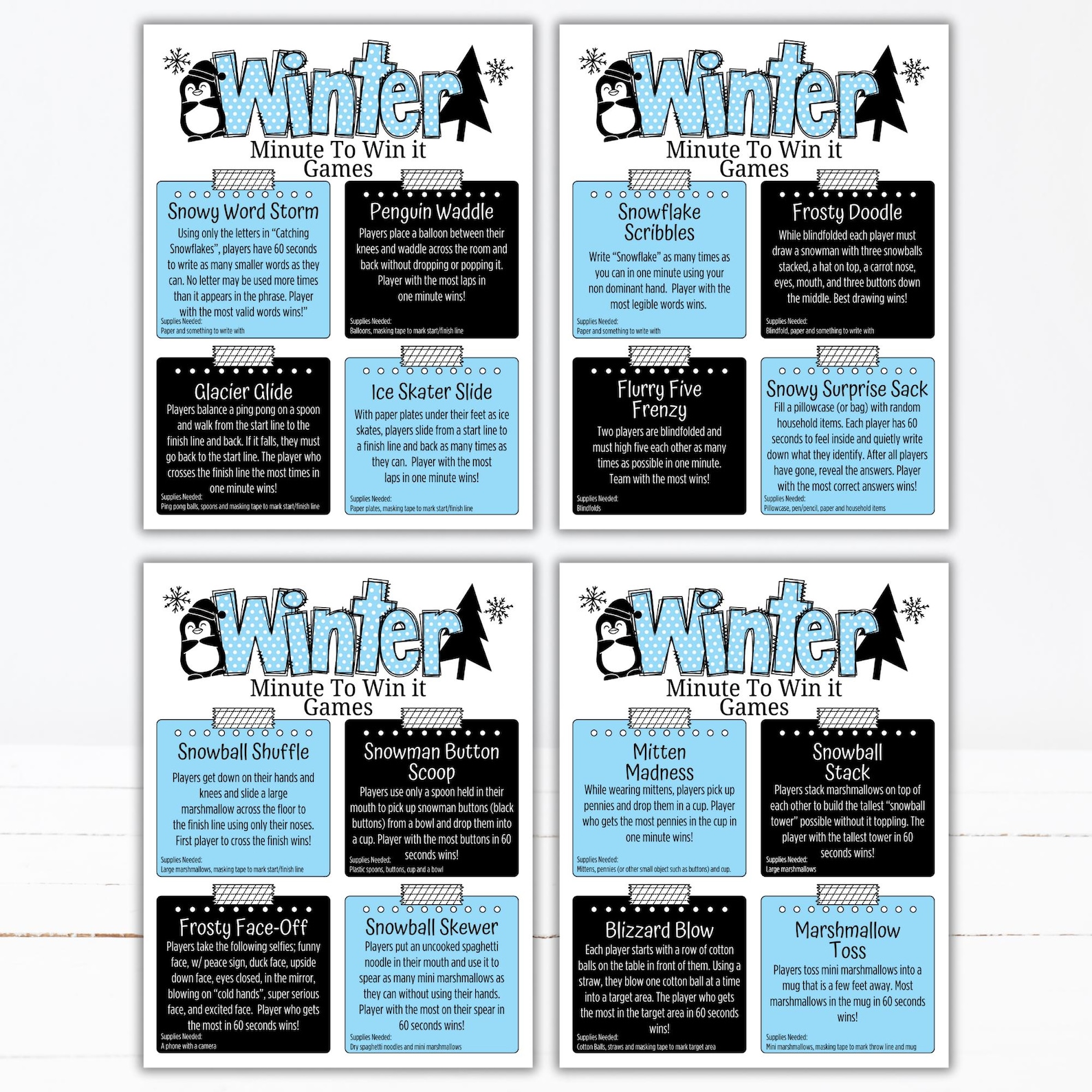 Fun Winter Minute to Win It Games | Printable Quick Winter Themed Party ...