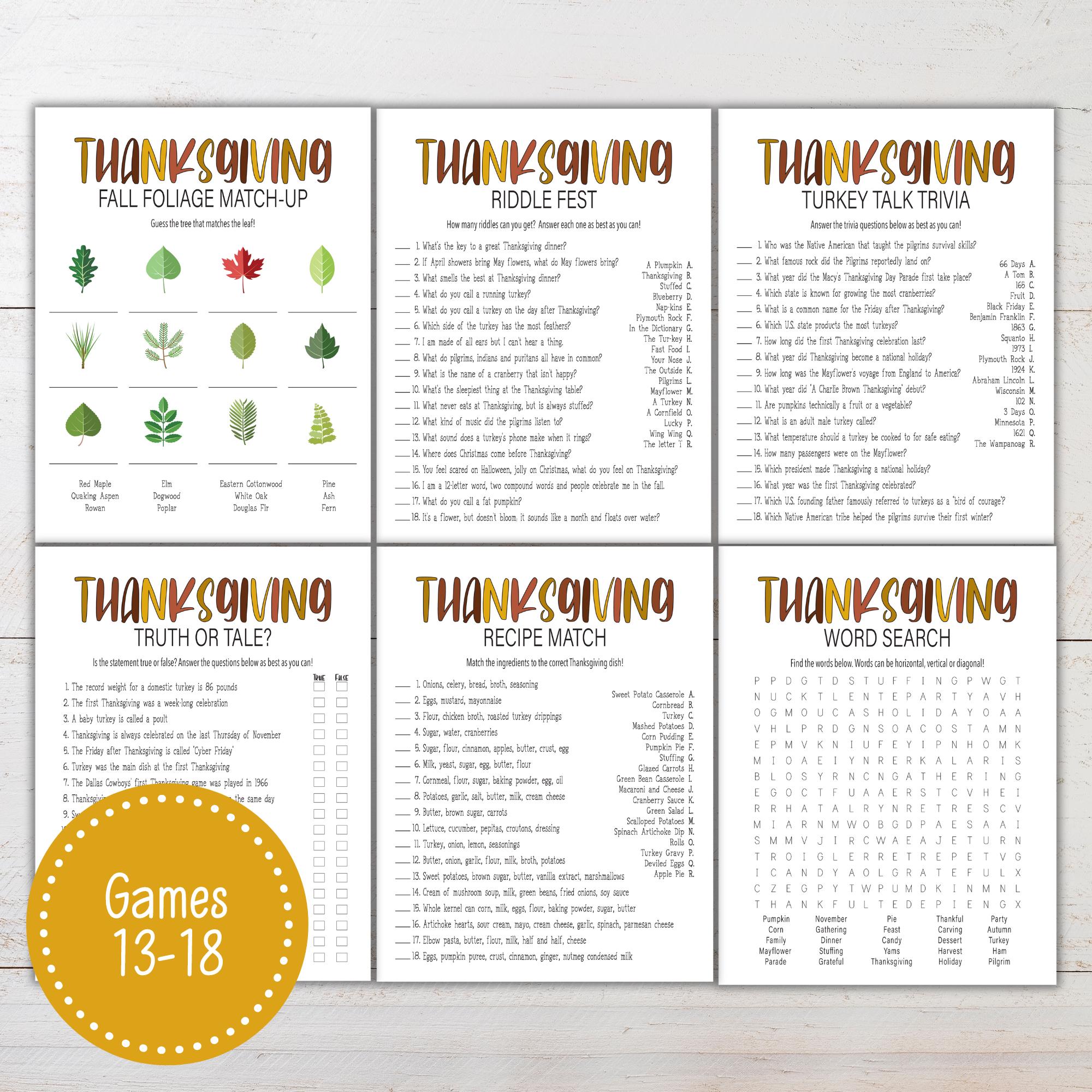 Thanksgiving Printable Game Bundle | Thanksgiving Printable Games ...
