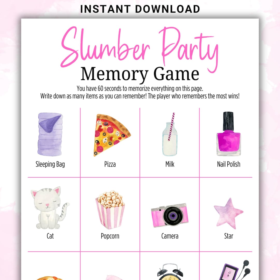 Fun Printable Slumber Party Memory Game | Girl Teen or Tween Slumber ...