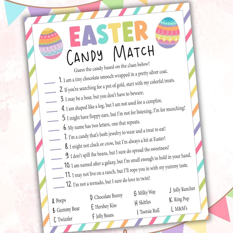 Fun Printable Easter Candy Match Game With Candy Clues | Easter ...